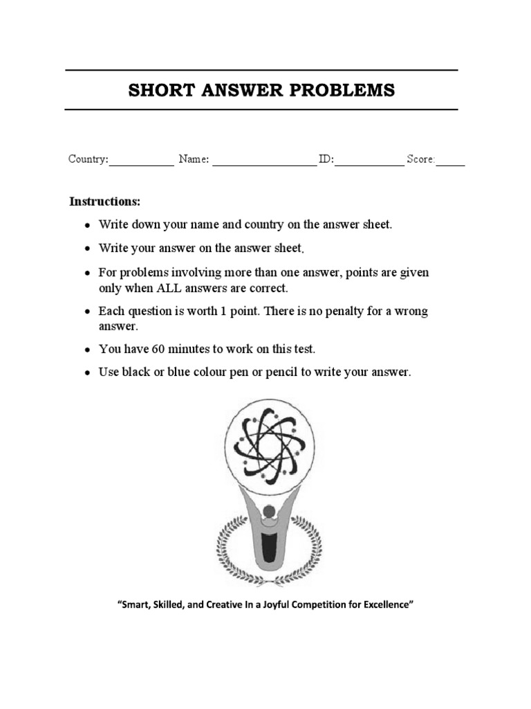 Imso 2016 Math - Short Answer | PDF | Area | Triangle