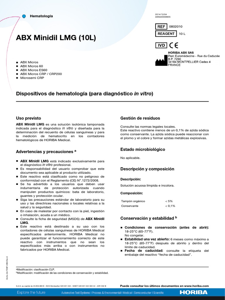 FICHA TECNICA Minidil LMG 10L | PDF | Laboratorios | Sangre