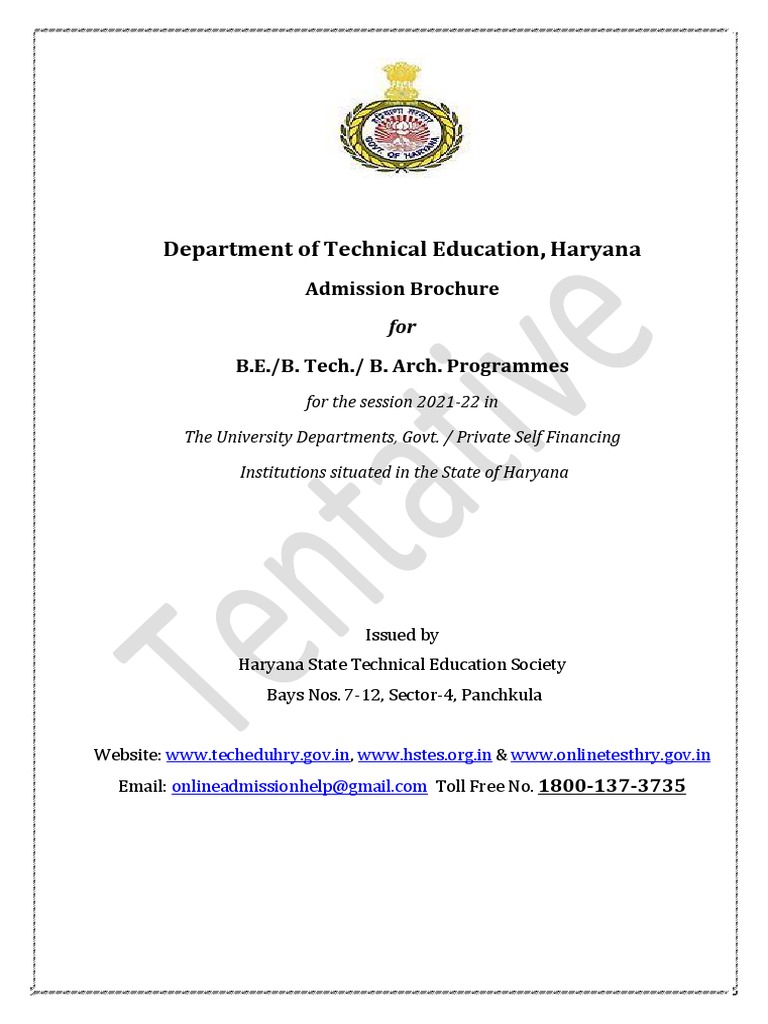 Tentative B. Tech. Admission Brochure | PDF | University And College ...