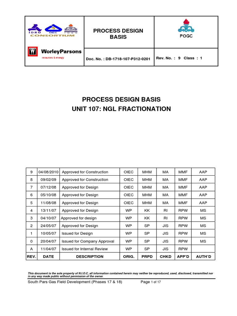 Process Design Basis Unit 107: NGL Fractionation | PDF | Natural Gas ...