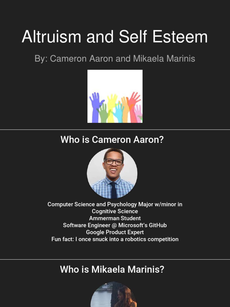 Altruism and Self Esteem: By: Cameron Aaron and Mikaela Marinis | PDF ...