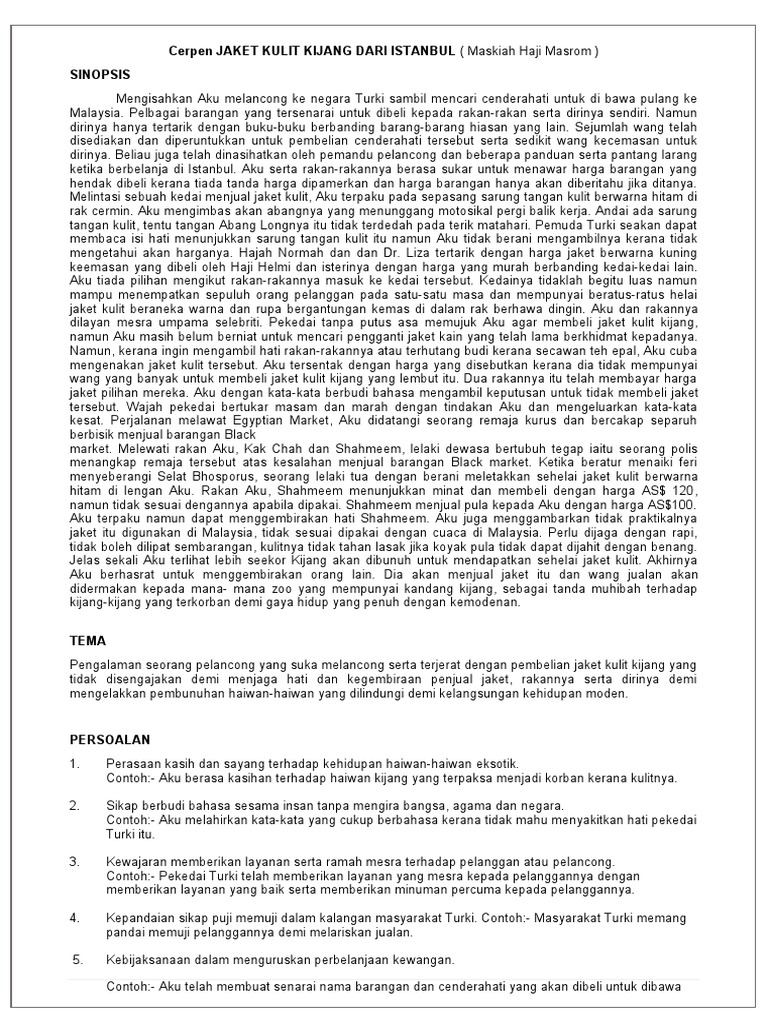 Cerpen JAKET KULIT KIJANG DARI ISTANBUL | PDF