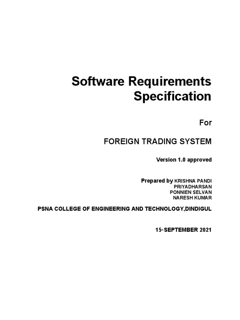 Software Requirements Specification: For Foreign Trading System | PDF | Databases | Graphical ...