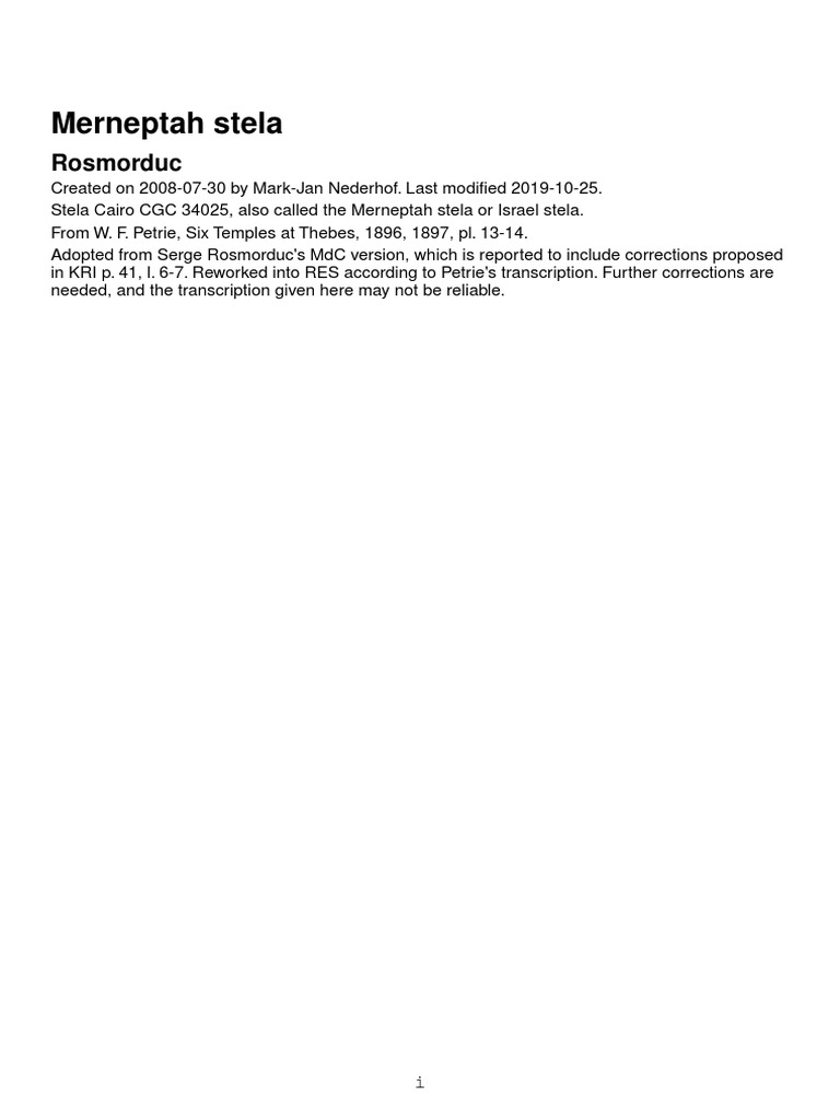 Merneptah Stela Rosmorduc | PDF | Ancient Peoples | Ancient Israel And ...