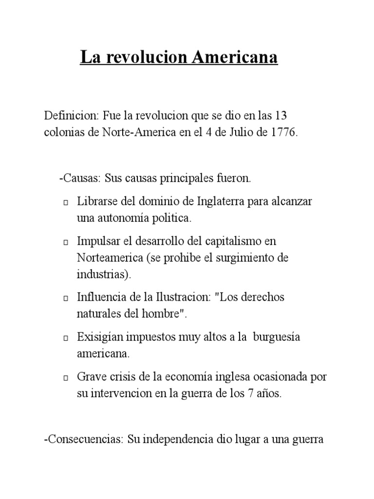 Causas y Consecuencias de la Revolución Americana | PDF