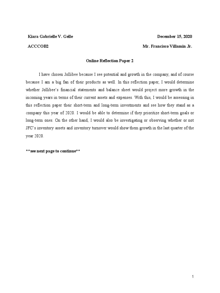 Acccob 2 Reflection Paper 2 PDF | PDF | Inventory | Investing