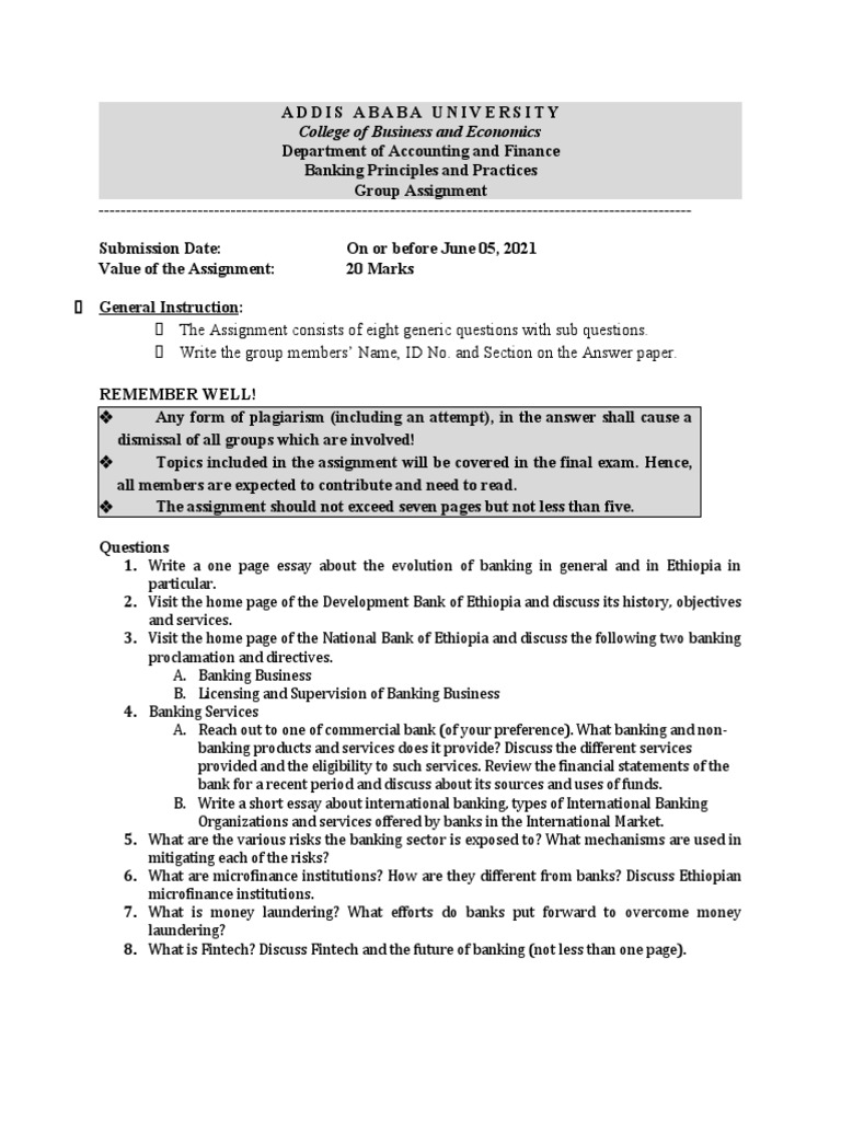 AAU Group Assignment | PDF | Banks | Ethiopia