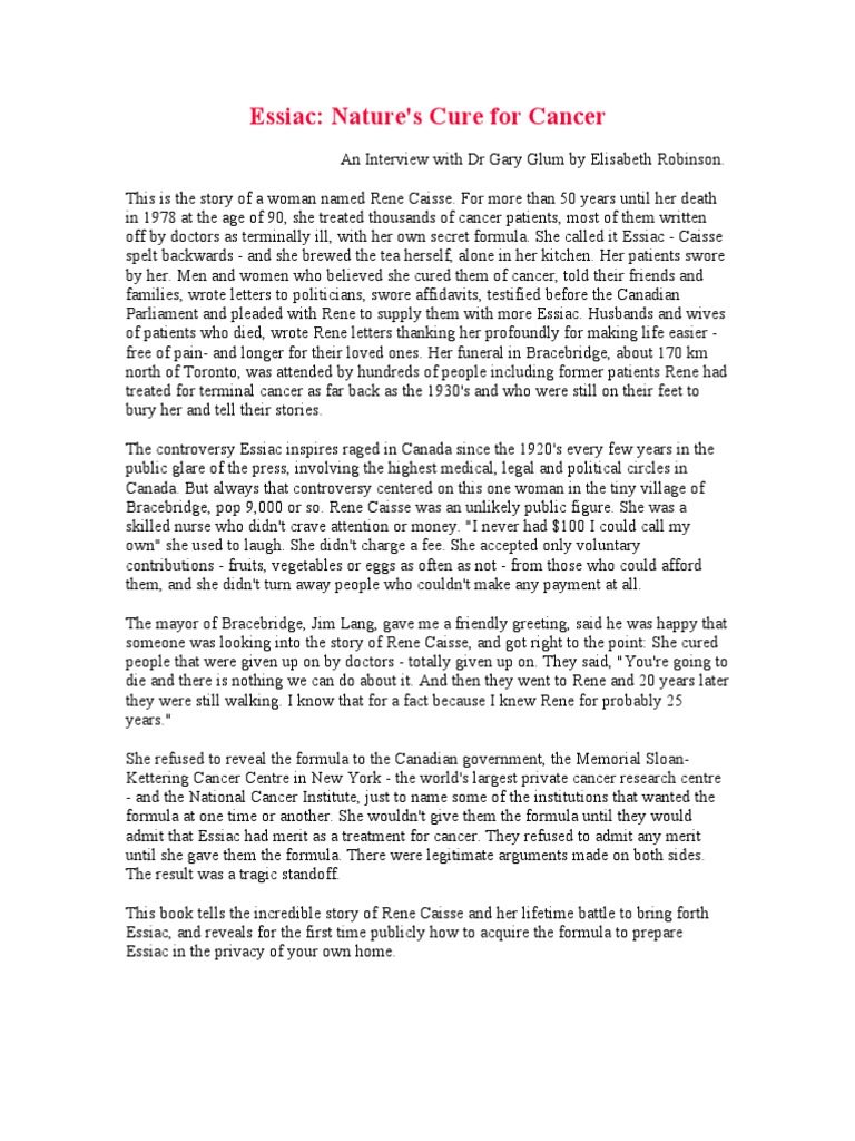 Essiac Nature's Cure For Cancer | PDF | Herbalism | Insulin