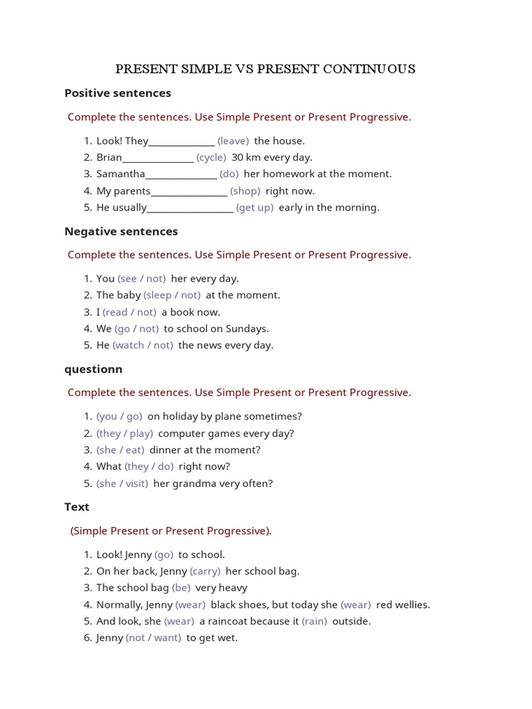 Present Simple vs Continuous Exercises | PDF