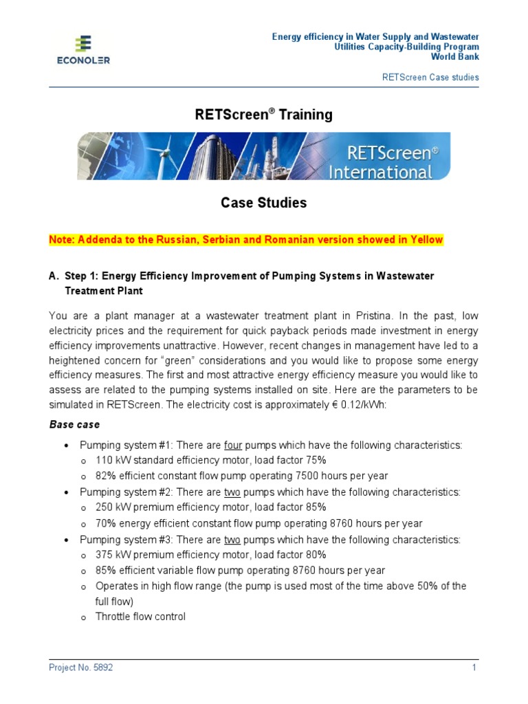 Danube RETScreen Case Studies | PDF | Efficient Energy Use | Water Heating