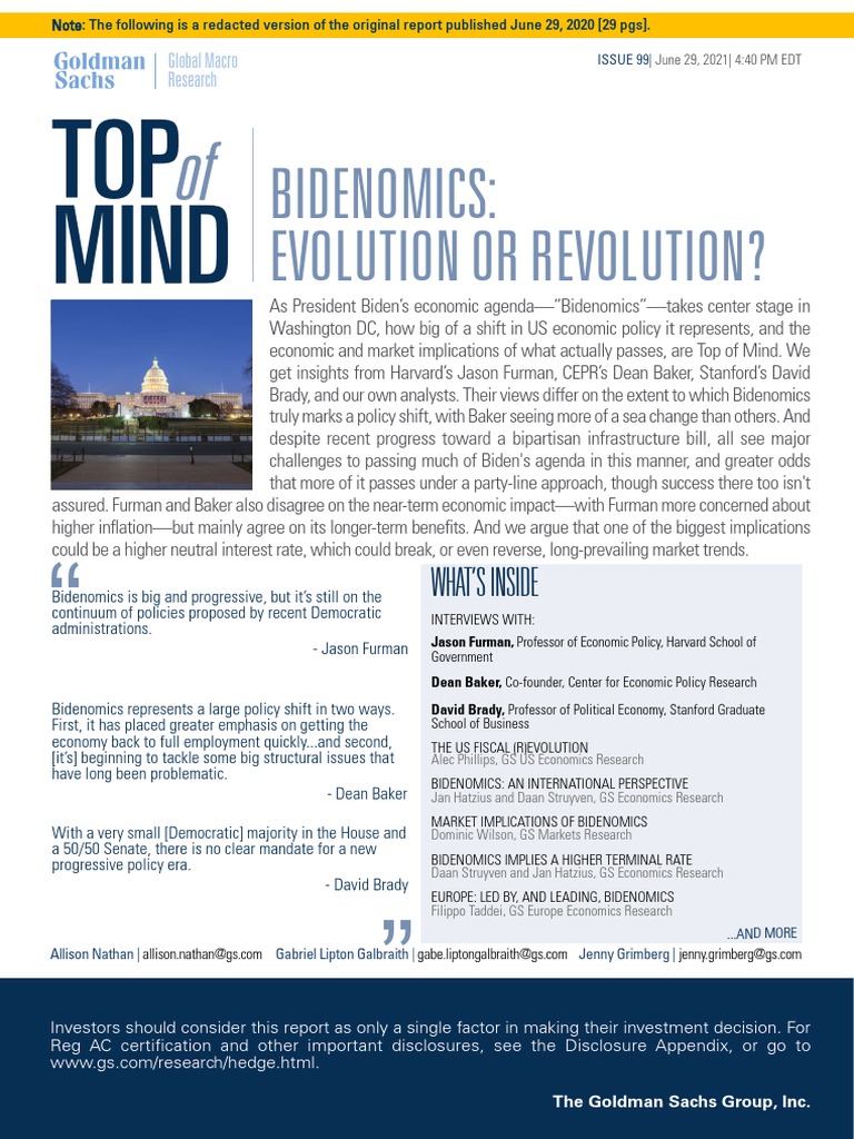 Bidenomics: Evolution or Revolution?: TOP Mind | PDF | Reconciliation ...