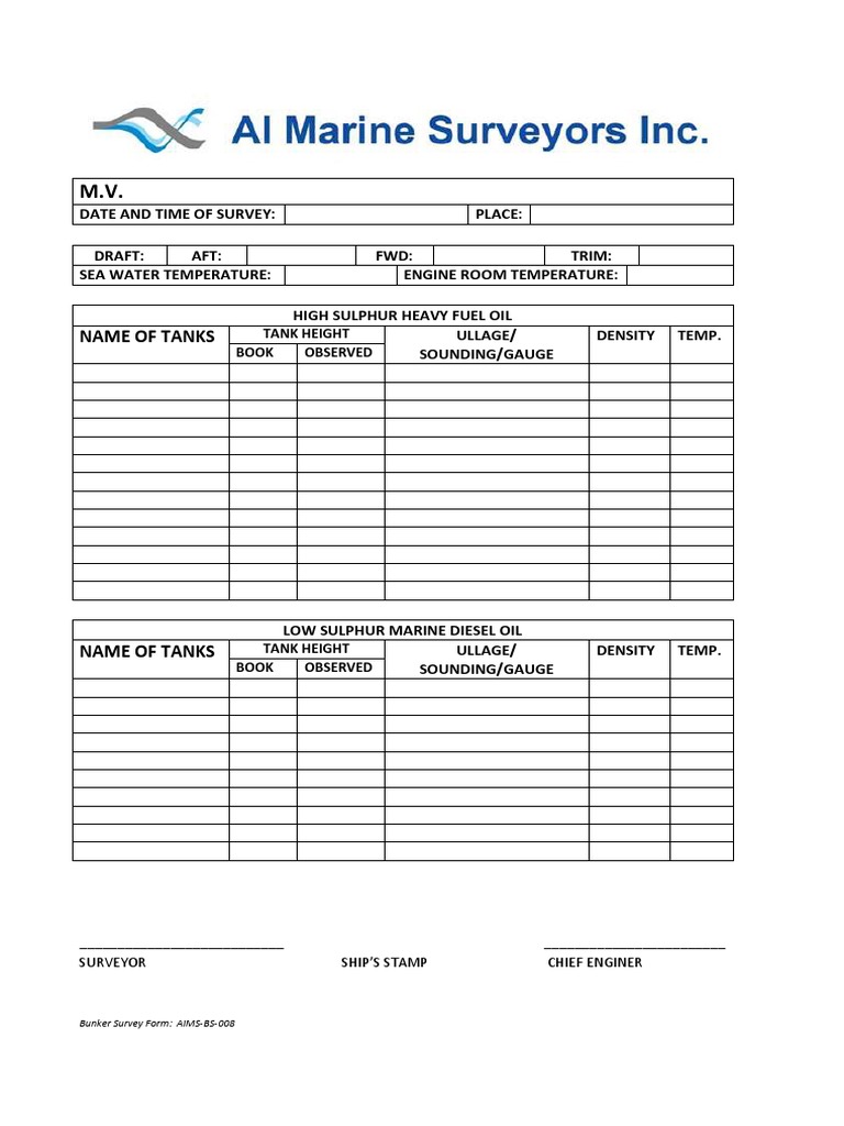 Bunker Survey Form AIMS-BS-008 | PDF