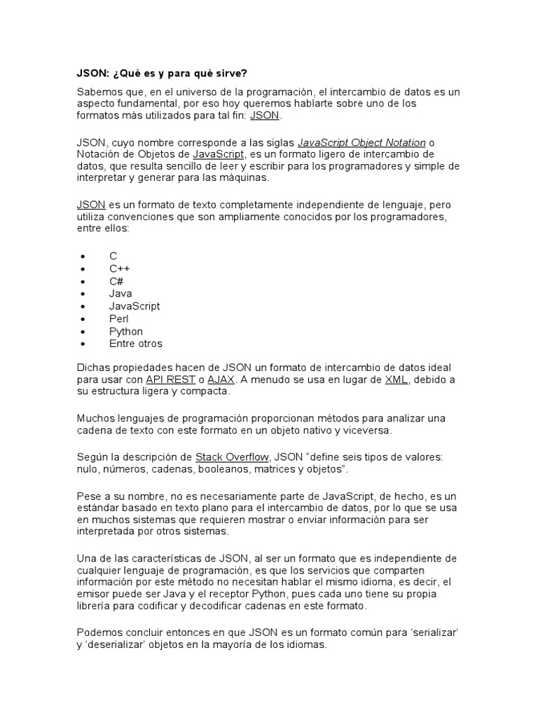 Resumen de JSON | PDF | Json | Lenguaje de programación