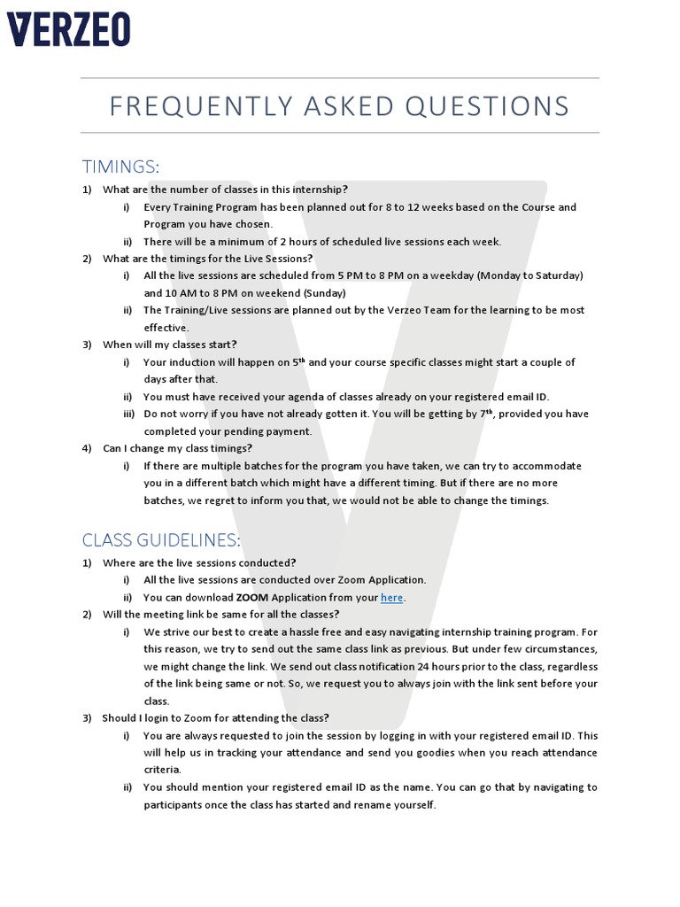 Verzeo Internship FAQs and Guidelines | PDF | Internship | Job Hunting