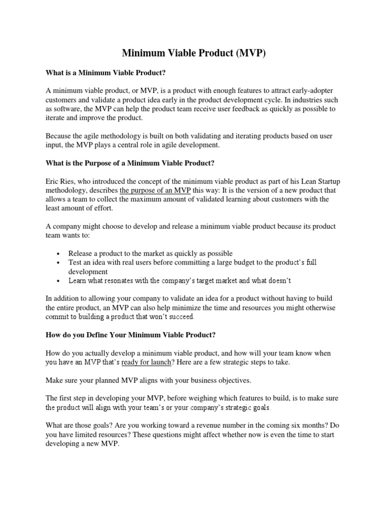 Defining Minimum Viable Product (MVP) | PDF | Systems Engineering ...