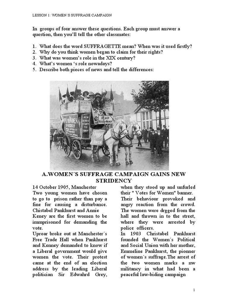 Lesson 1 Suffragism | PDF | Suffragette | Emmeline Pankhurst