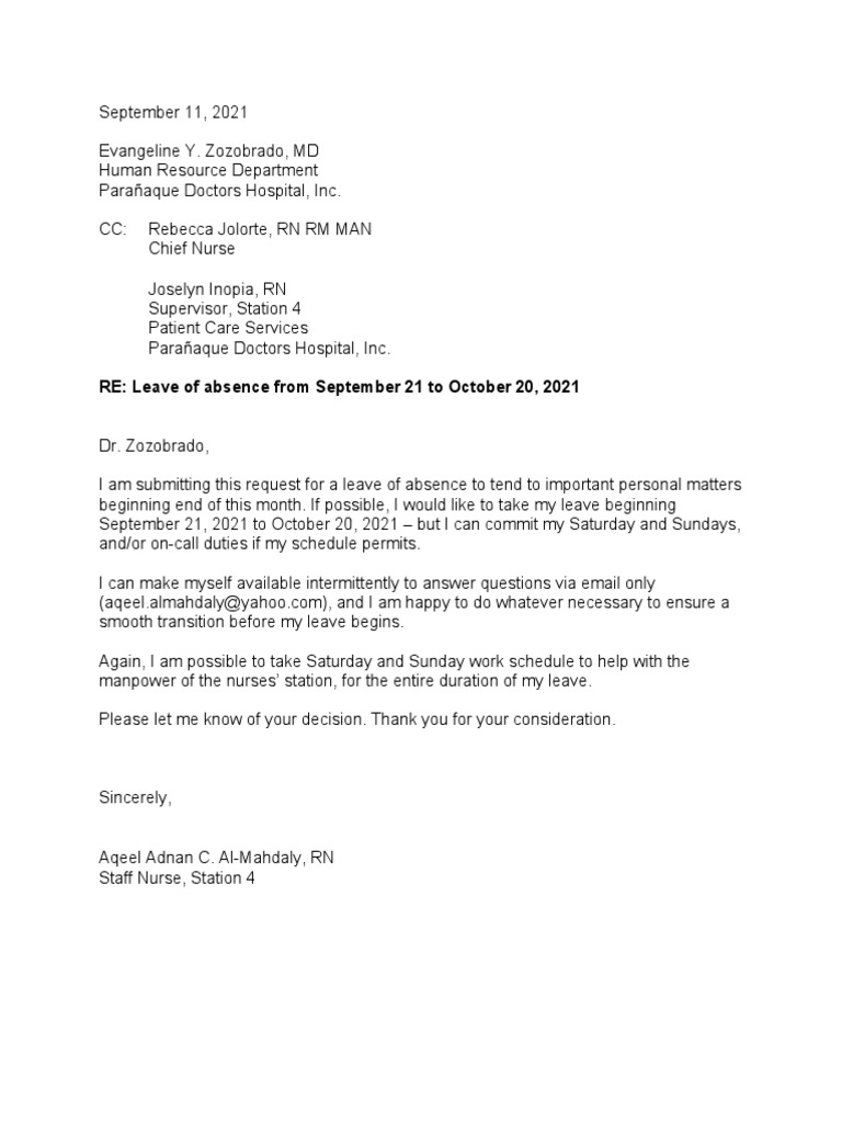 Staff Nurse Leave Request | PDF