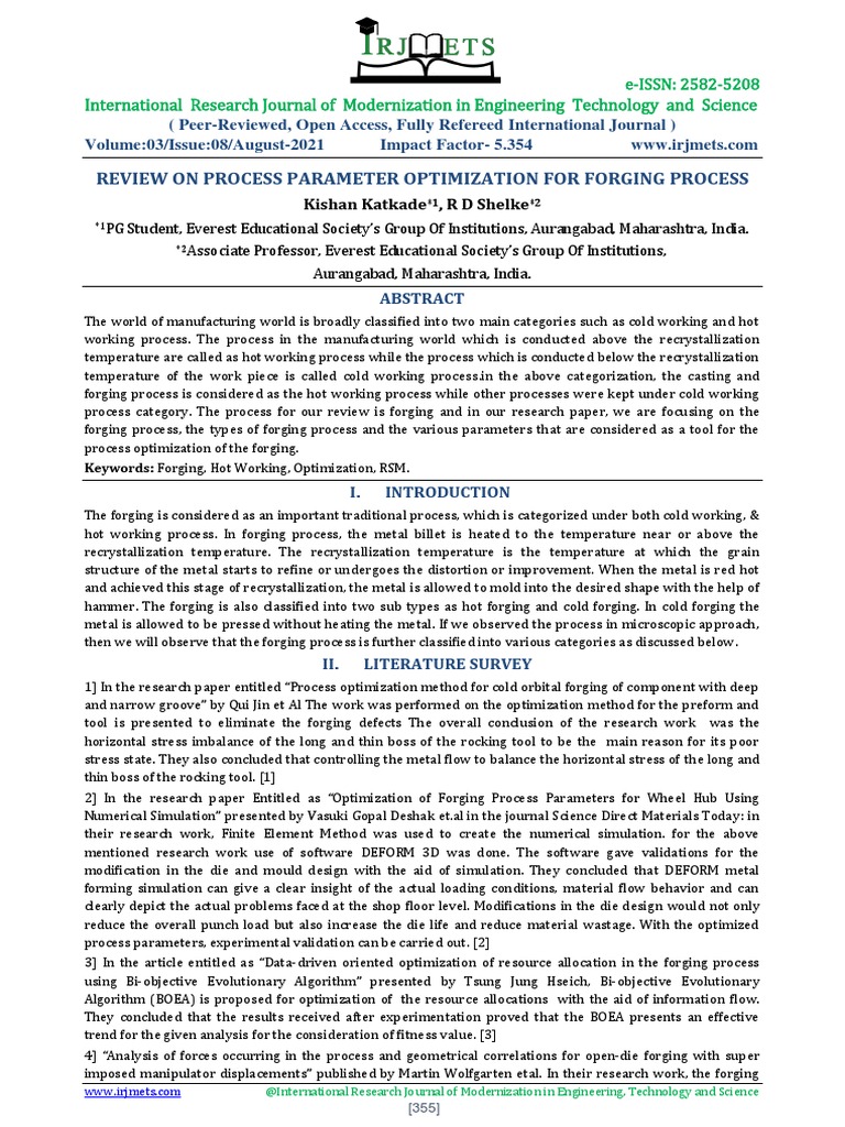 Review On Process Parameter Optimization For Forging Process | PDF | Forging | Fracture