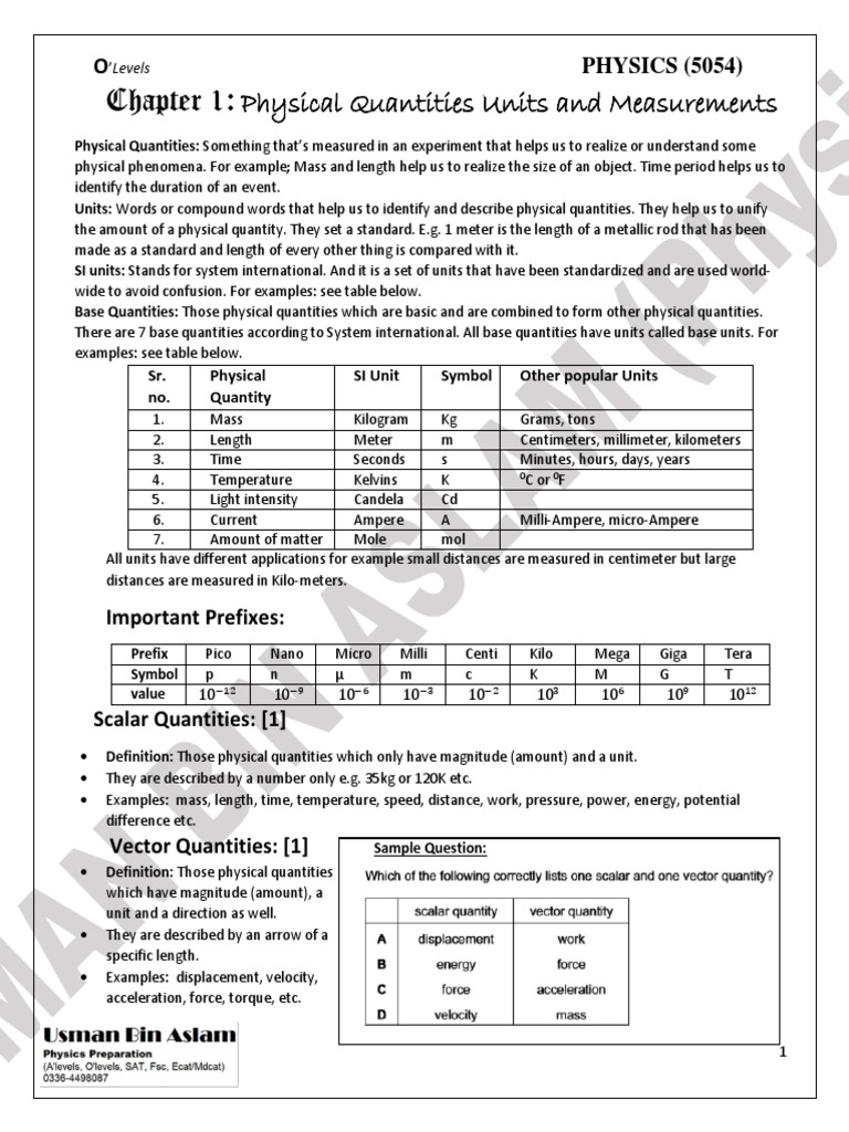 O Levels Notes Chapter 1 - Physical Quantities and Measurements ...