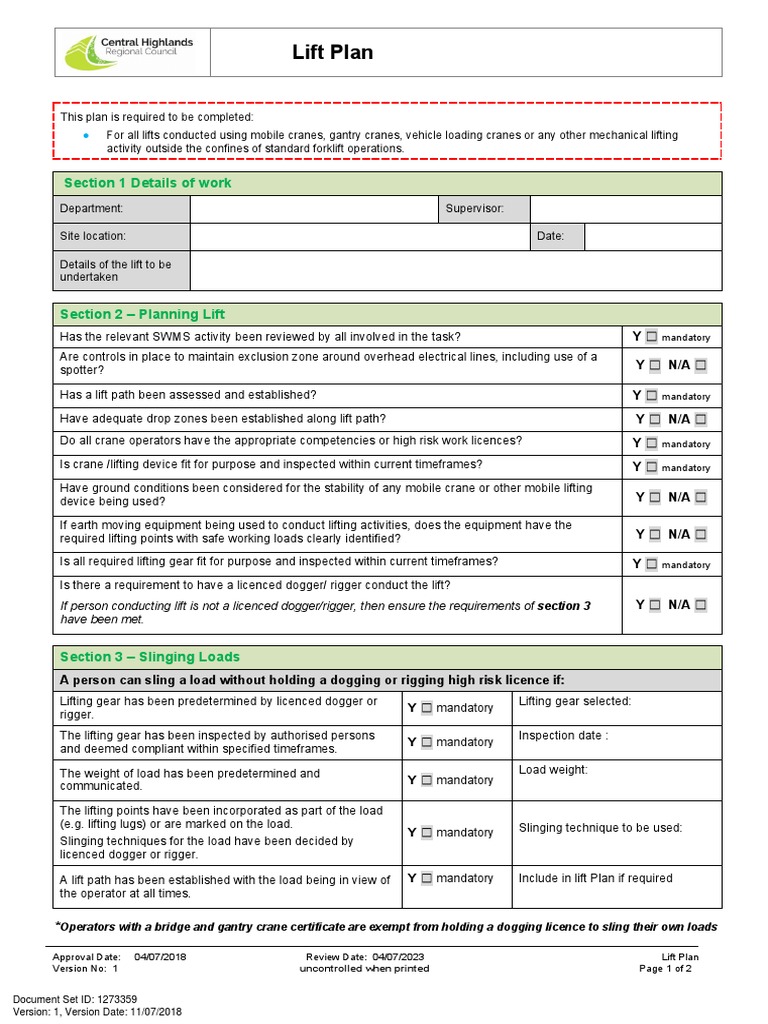 Lift Plan Permit Form | PDF | Crane (Machine)
