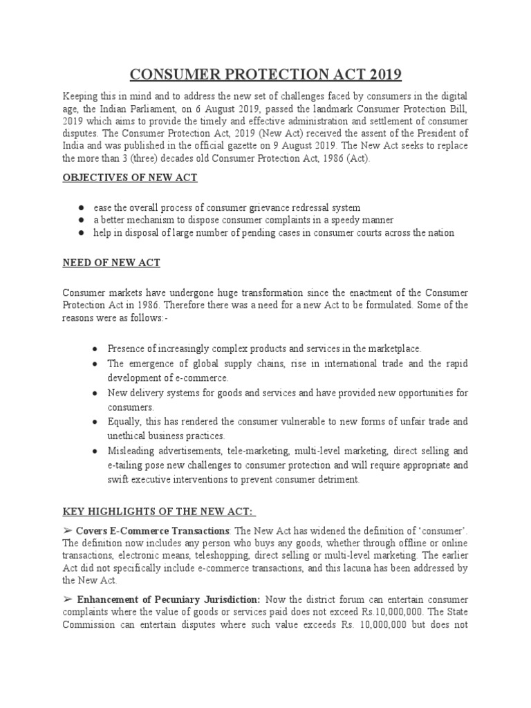 Consumer Protection Act 2019 | PDF | Product Liability | Consumer ...