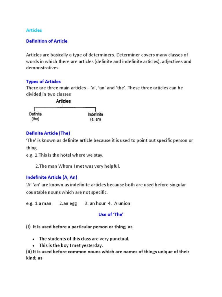 Articles - Class 6 | Download Free PDF | Noun | Linguistics