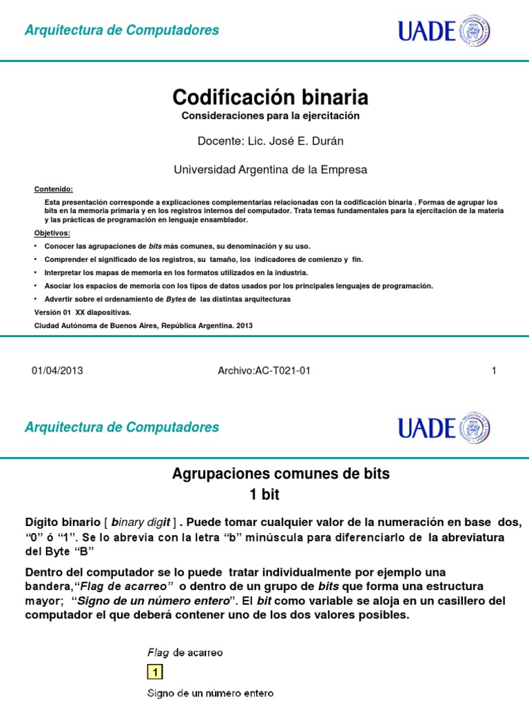 Codificación Binaria: Arquitectura de Computadores | PDF | Poco | Ascii
