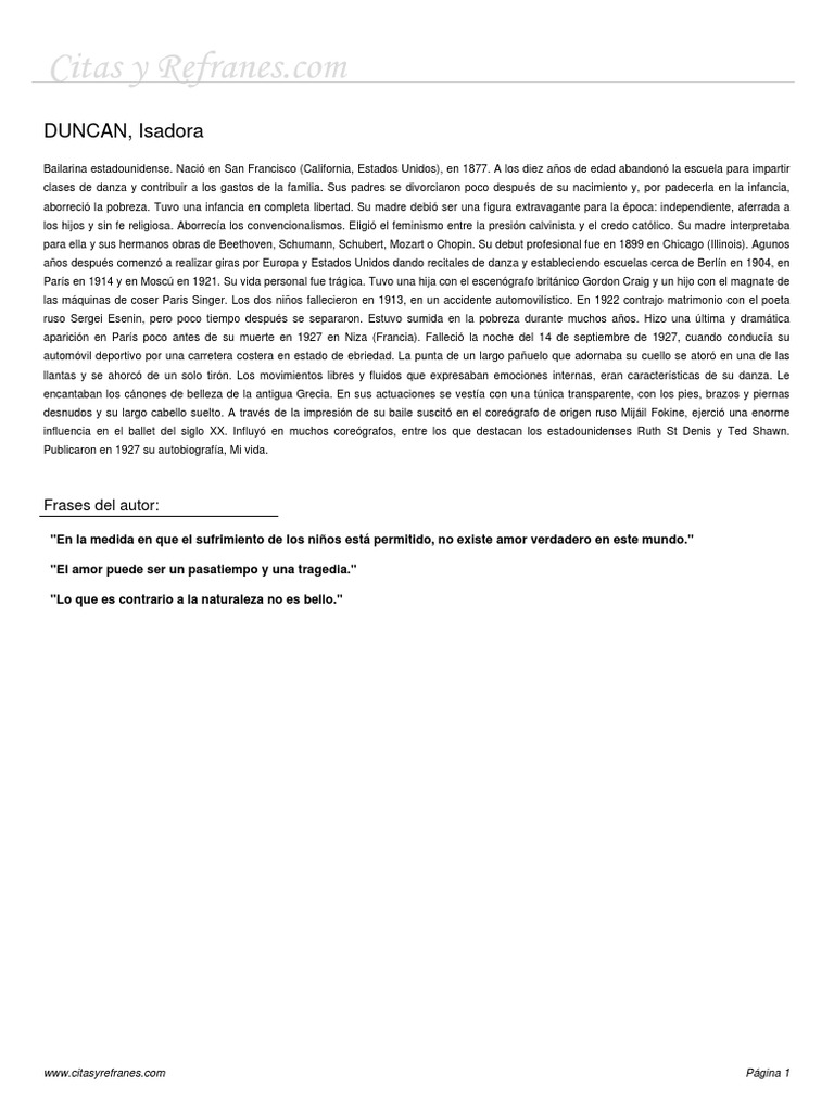 Isadora Duncan (Frases Citas Famosas Celebres) Citasyrefranes | PDF ...