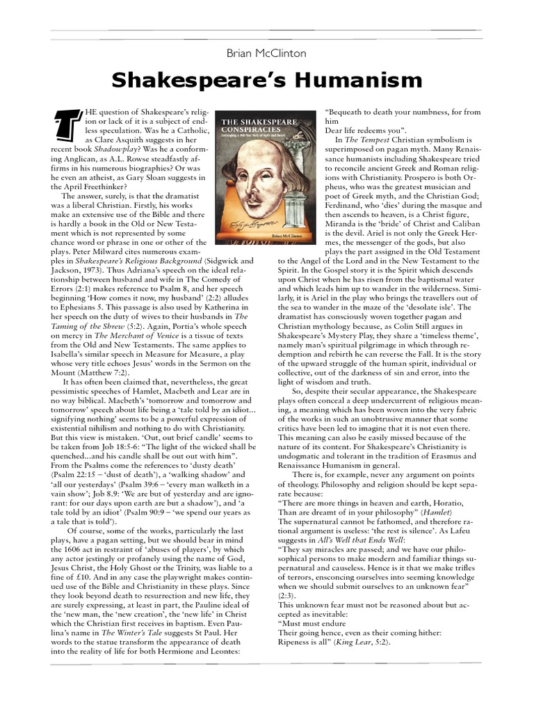Shakespeare Humanism Brian MacClinton | PDF | Humanism | William ...