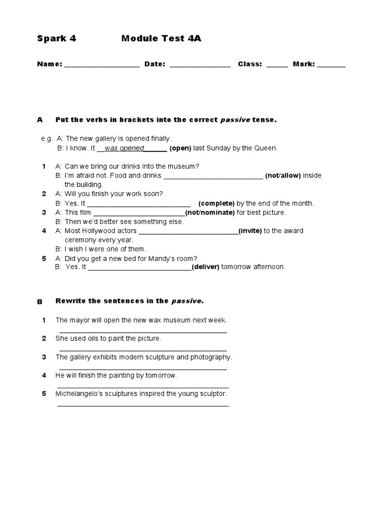 Spark 4 Module Test 4A: Passive | Download Free PDF | Linguistics | Grammar