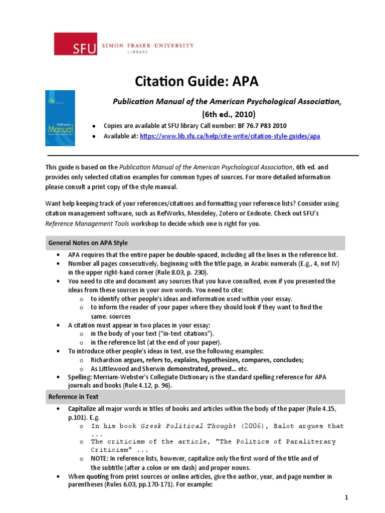 Citation Guide: APA: Publication Manual of The American Psychological ...