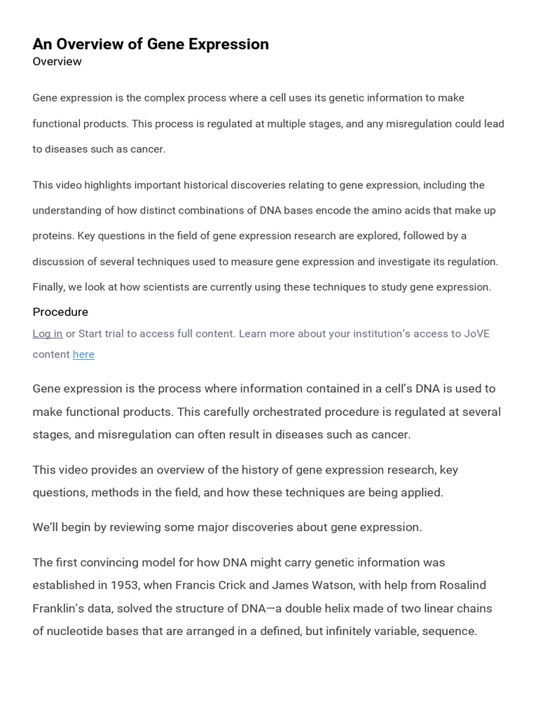 Overview of Gene Expression | PDF | Gene Expression | Gene