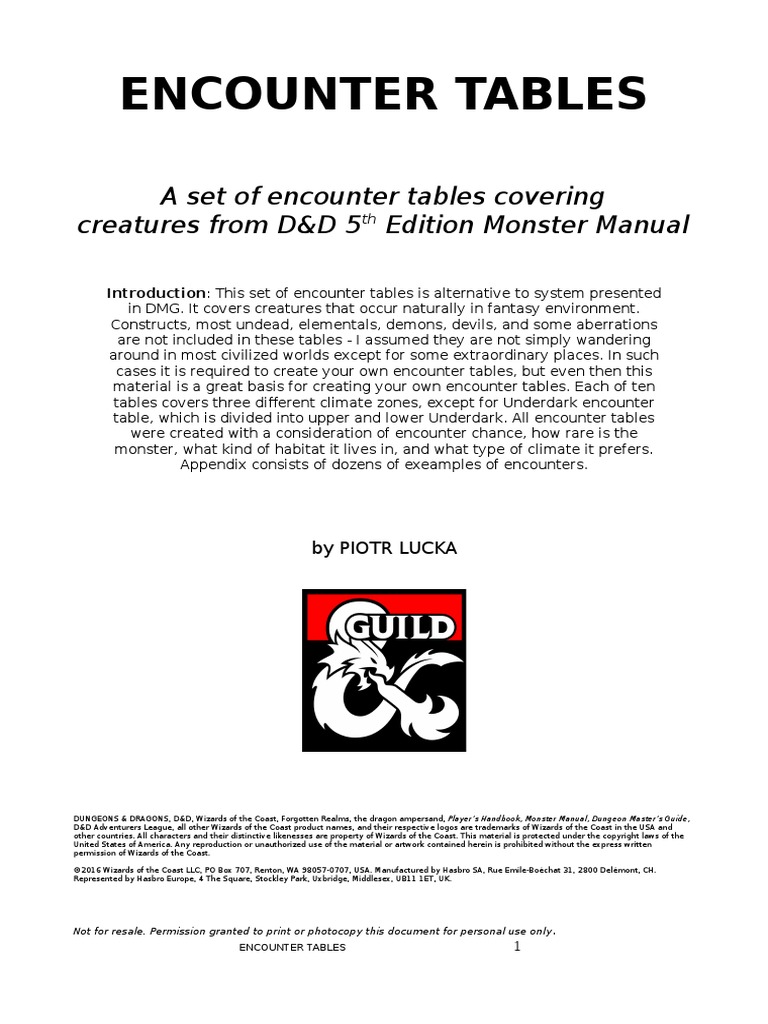 Encounter Tables: A Set of Encounter Tables Covering Creatures From D&D ...