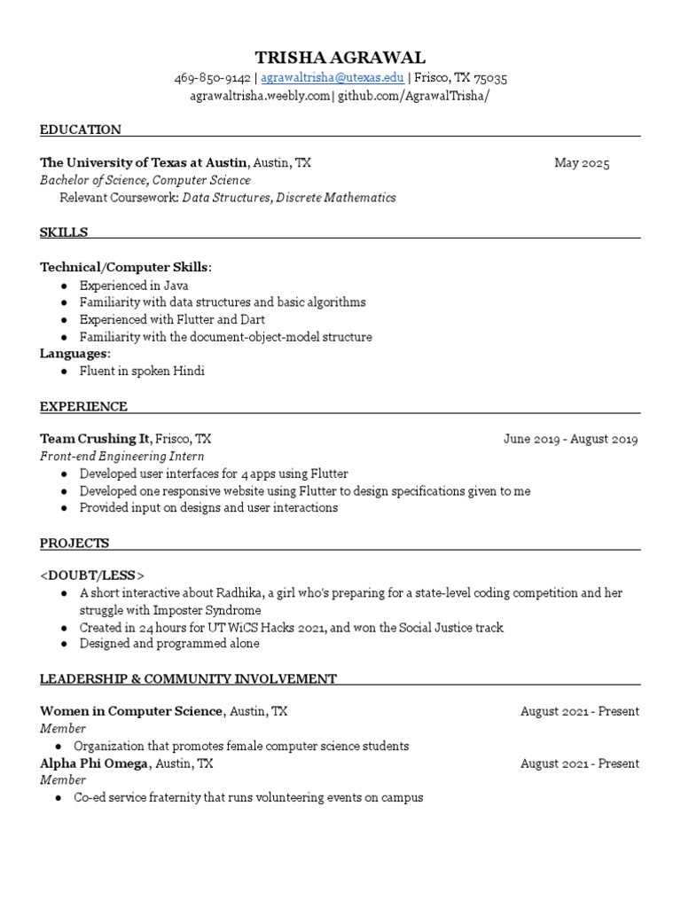 Trisha Agrawal Resume | PDF