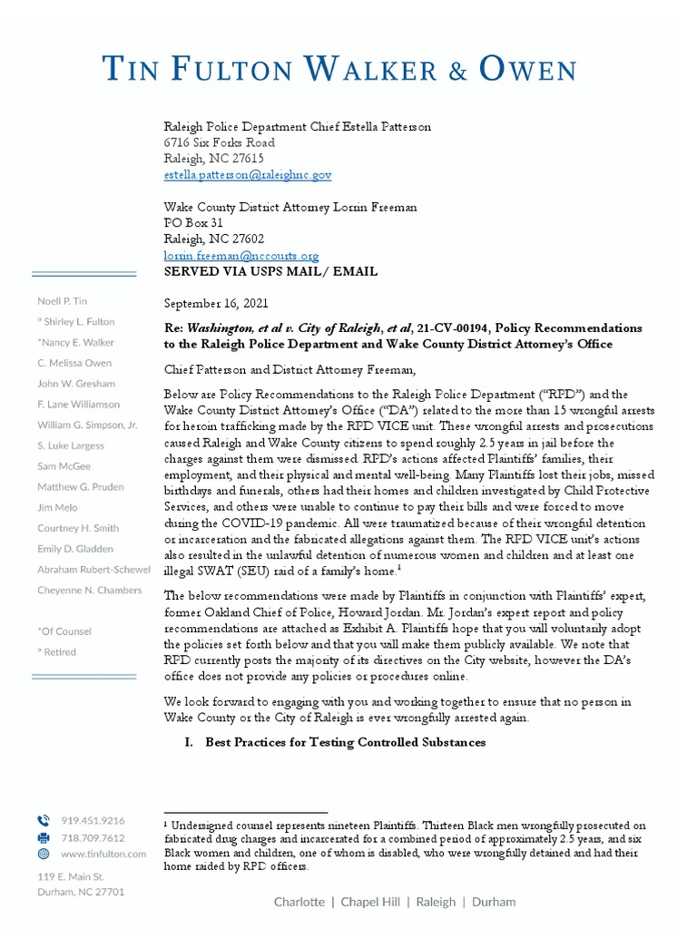 RPD and DA Policy Recommendations | PDF | Arrest | District Attorney