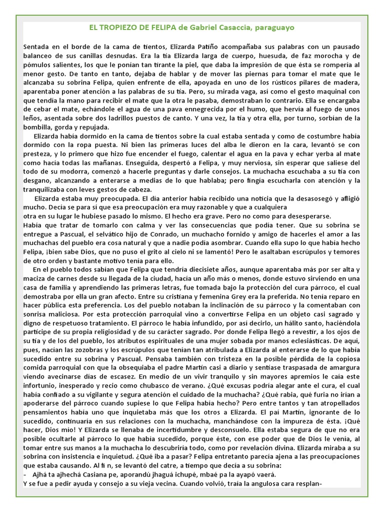 El Tropiezo de Felipa de Gabriel Casaccia | PDF | Comportamiento ...