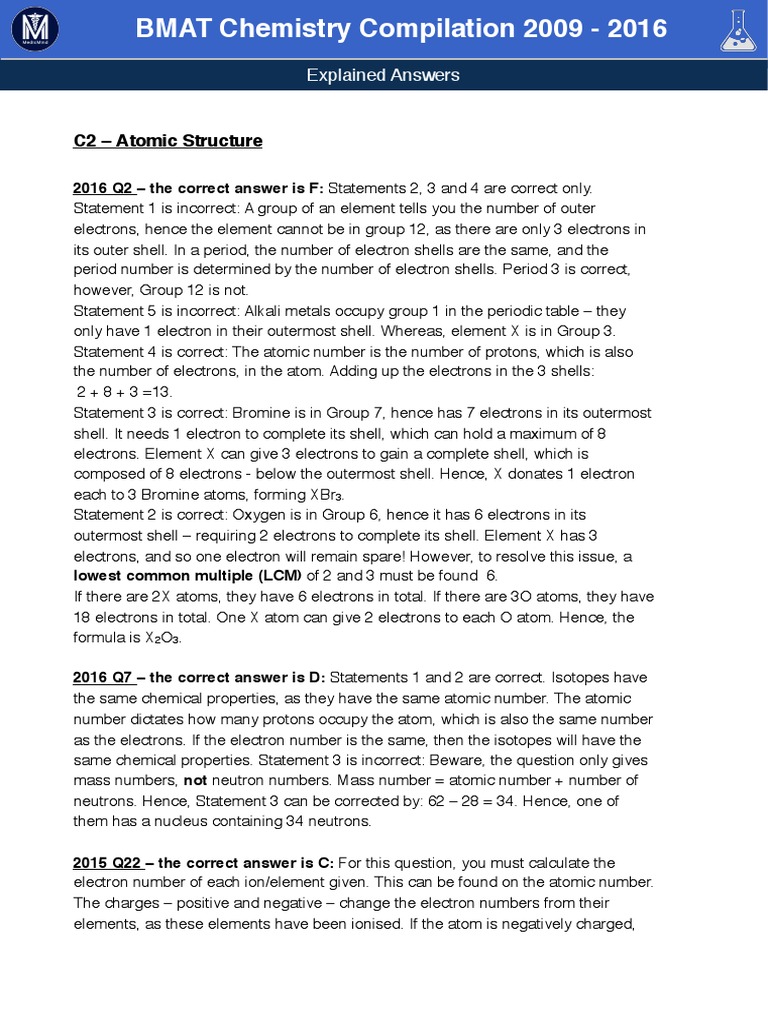 BMAT Chemistry Explained Answers | PDF | Redox | Chemical Bond