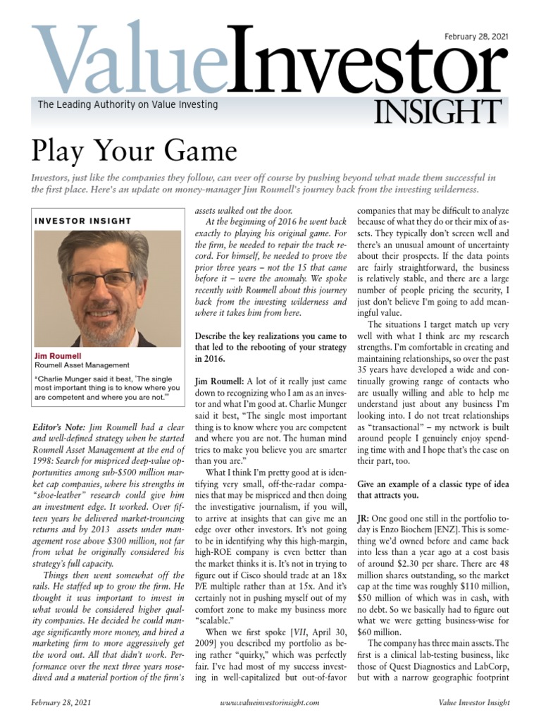 Value Investor Insight Play Your Game | Download Free PDF | Investing ...