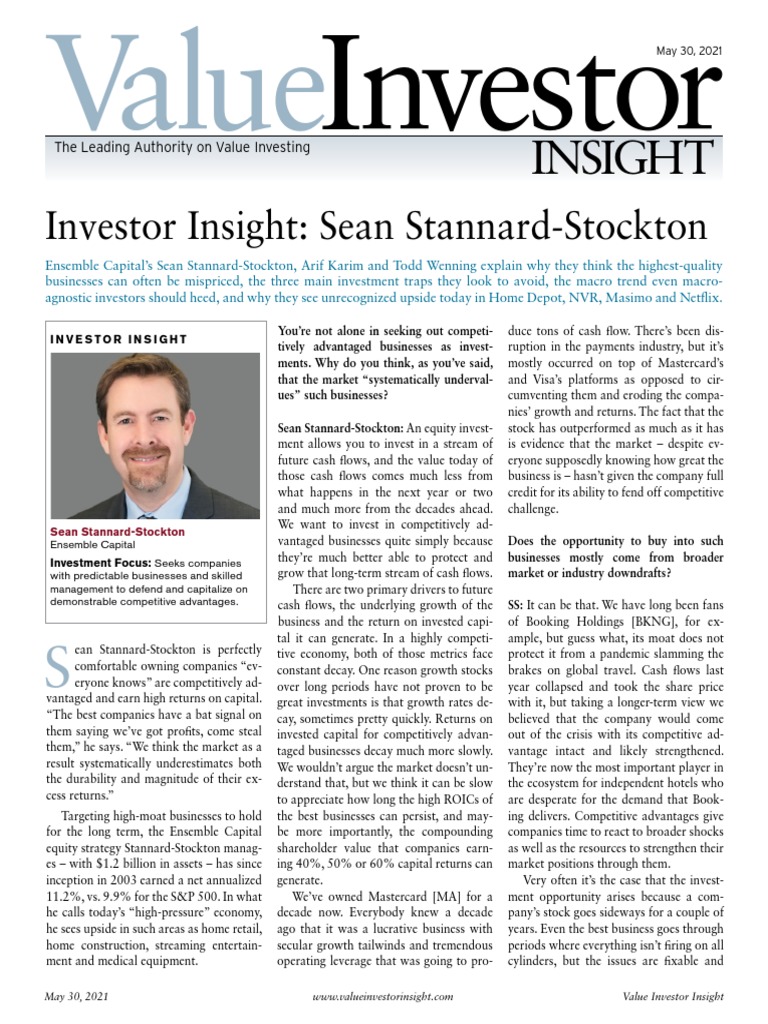 Value Investor Insight Ensemble Capital | PDF | Stocks | Investing