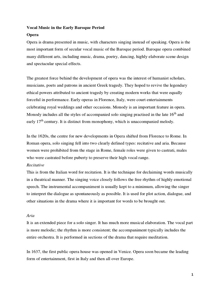 The Development of Opera and Other Vocal Music Forms in the Early ...