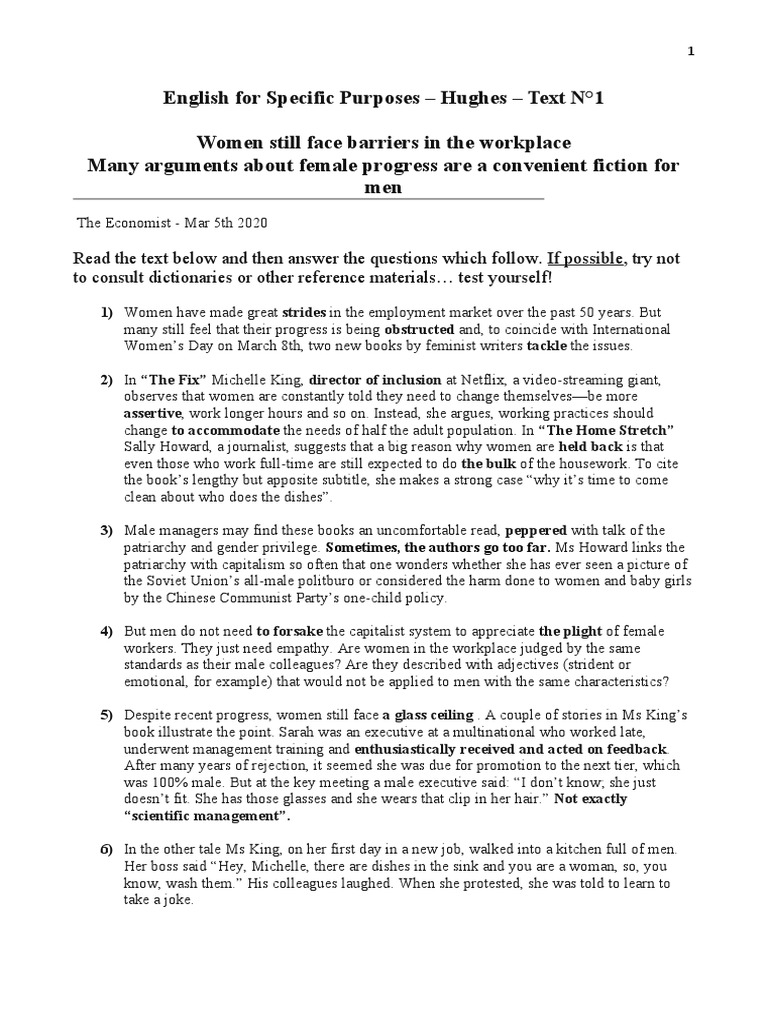 Women Still Face Barriers in The Workplace - Week 1 | PDF | Woman