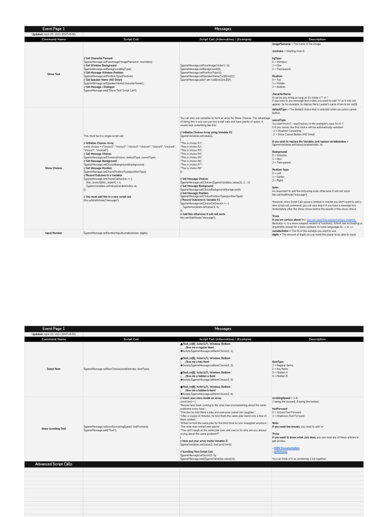 RPG MAKER MV - MZ Script Calls - Message | PDF | Jokes | Computer Engineering