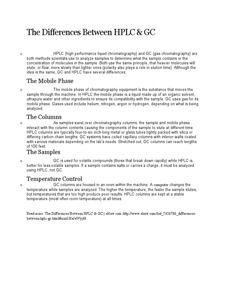 The Differences Between HPLC GC | PDF