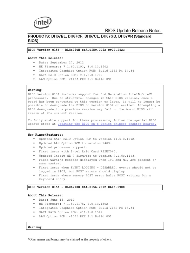 PRODUCTS: DH67BL, DH67CF, DH67CL, DH67GD, DH67VR (Standard Bios) | PDF ...