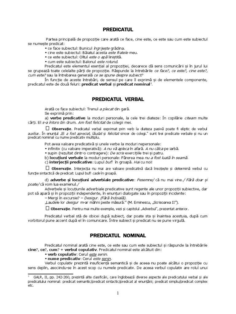 Sintaxa Propozitiei. Predicatul | PDF Sintaxa Propozitiei. Predicatul | PDF