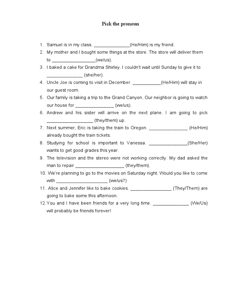Pick The Pronoun | PDF