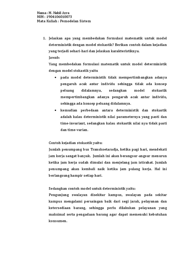 Perbedaan Model Deterministik dan Stokastik | PDF