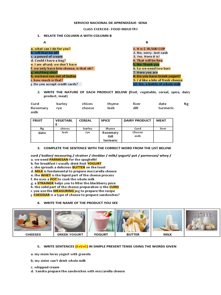 Dairy Products Vocabulary for Class 1 | PDF | Yogurt | Cheese
