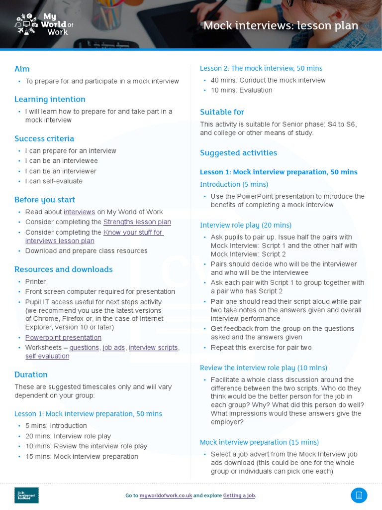 Mock Interviews: Lesson Plan | PDF | Interview | Learning