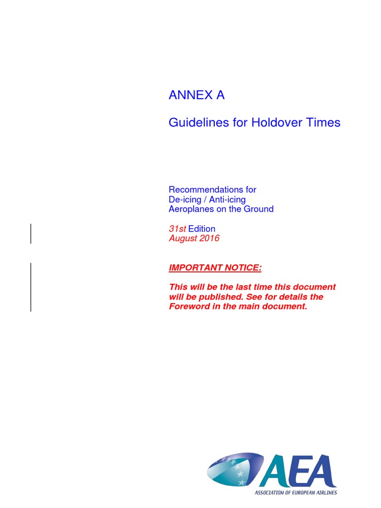 Annex A Guidelines For Holdover Times: Recommendations For De-Icing ...